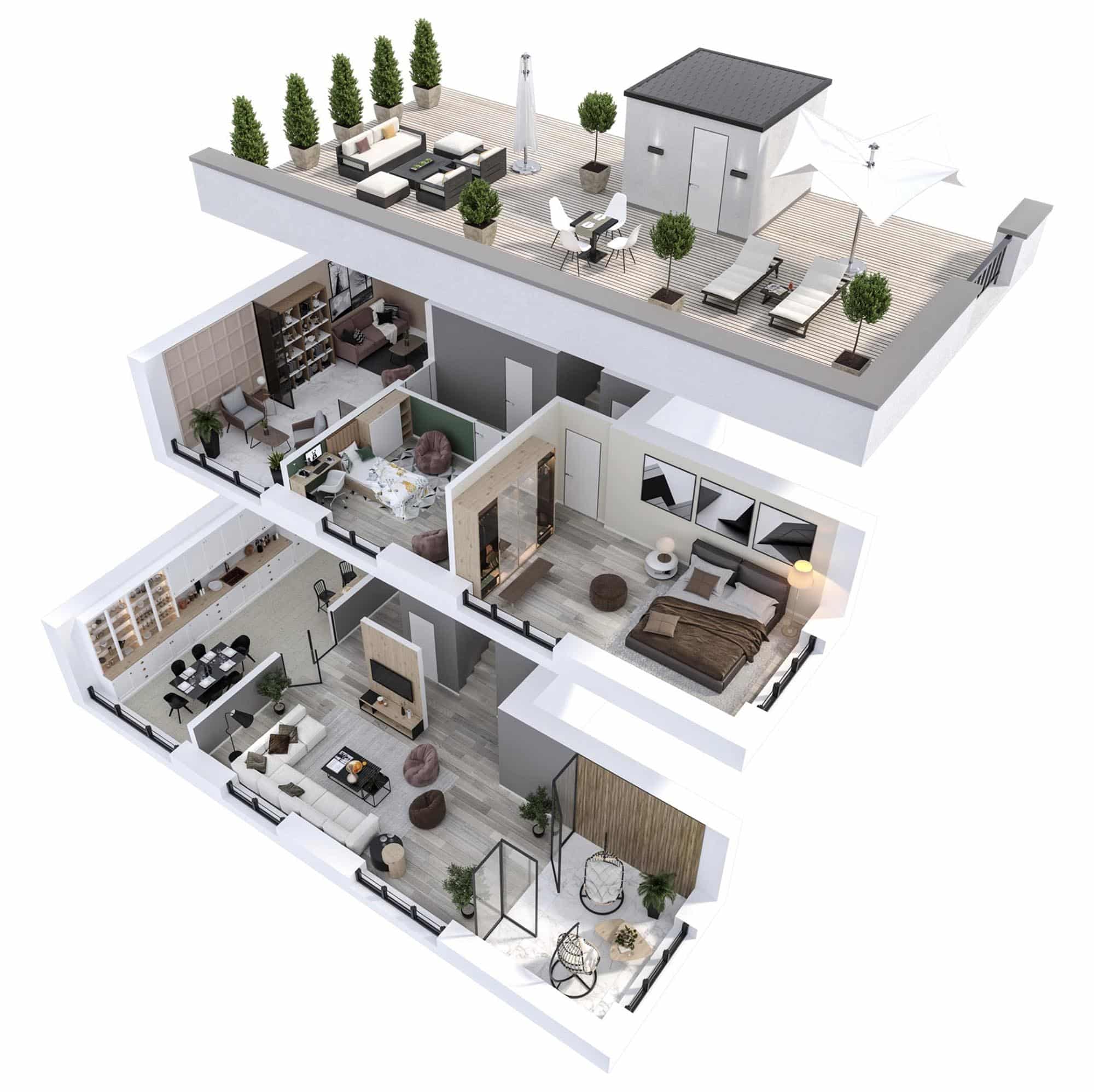 2D plans & 3D plans – Drawing and axonometric illustration ...